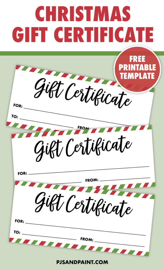 Free Printable Christmas Gift Certificate Template - Pjs and Paint