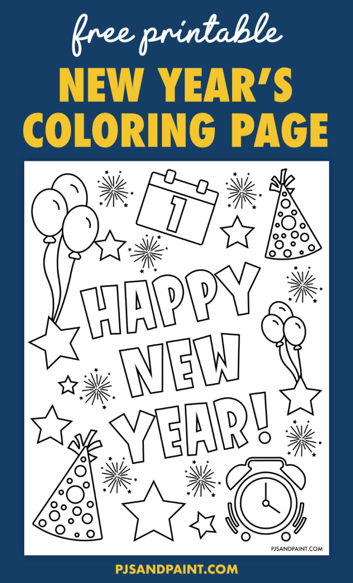 Free Printable New Year's Coloring Page - Pjs and Paint
