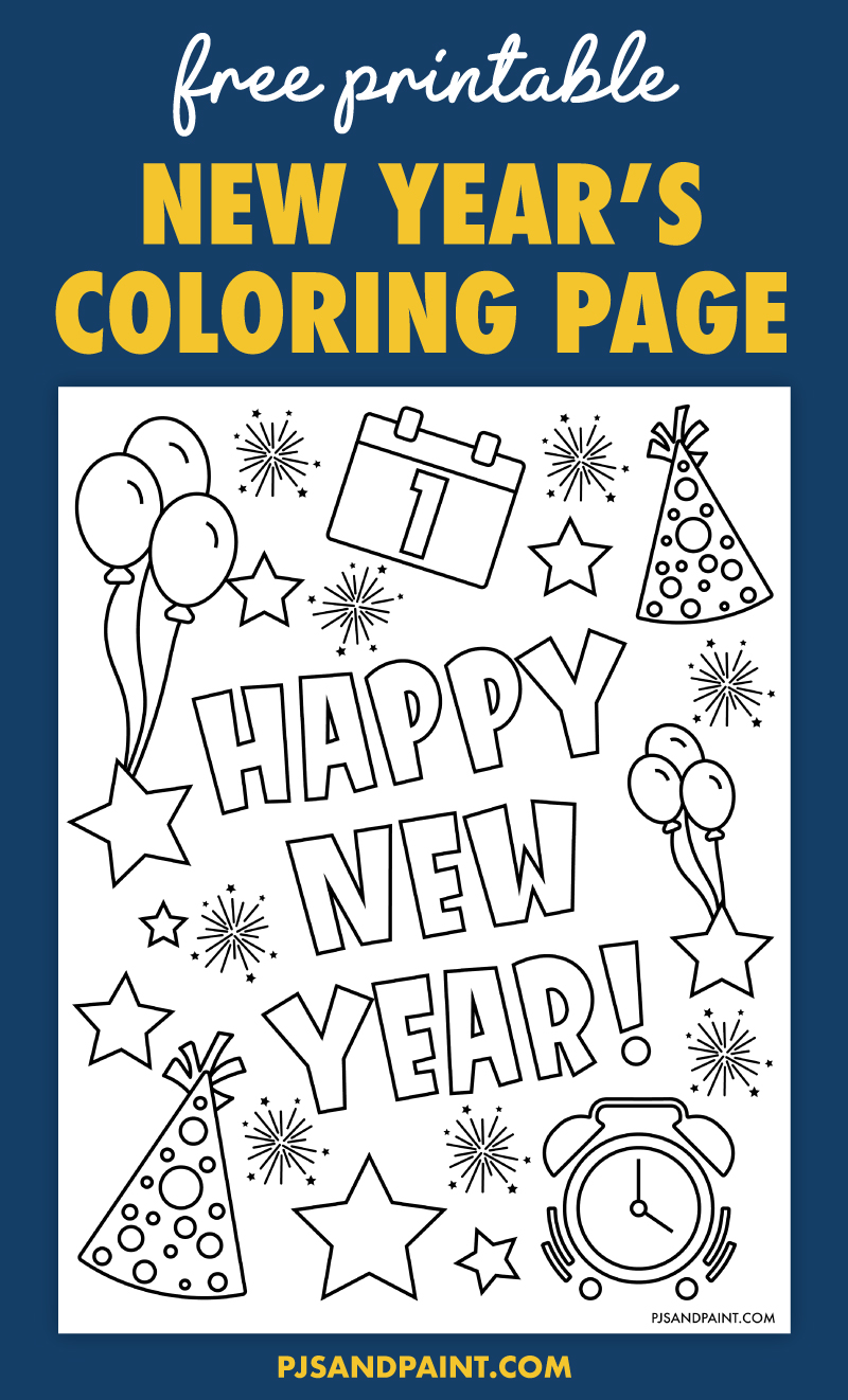 Free Printable New Year's Coloring Page - Pjs and Paint