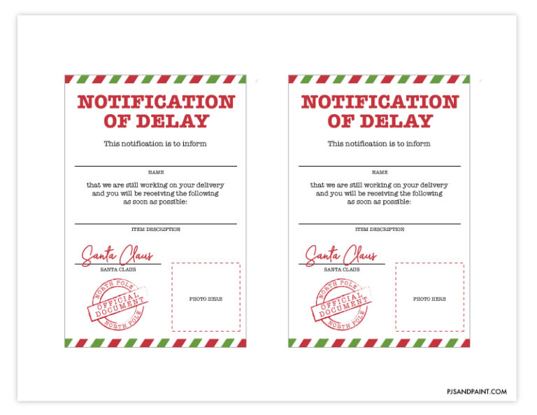 Free Printable Christmas Gift Delay Card - Pjs and Paint