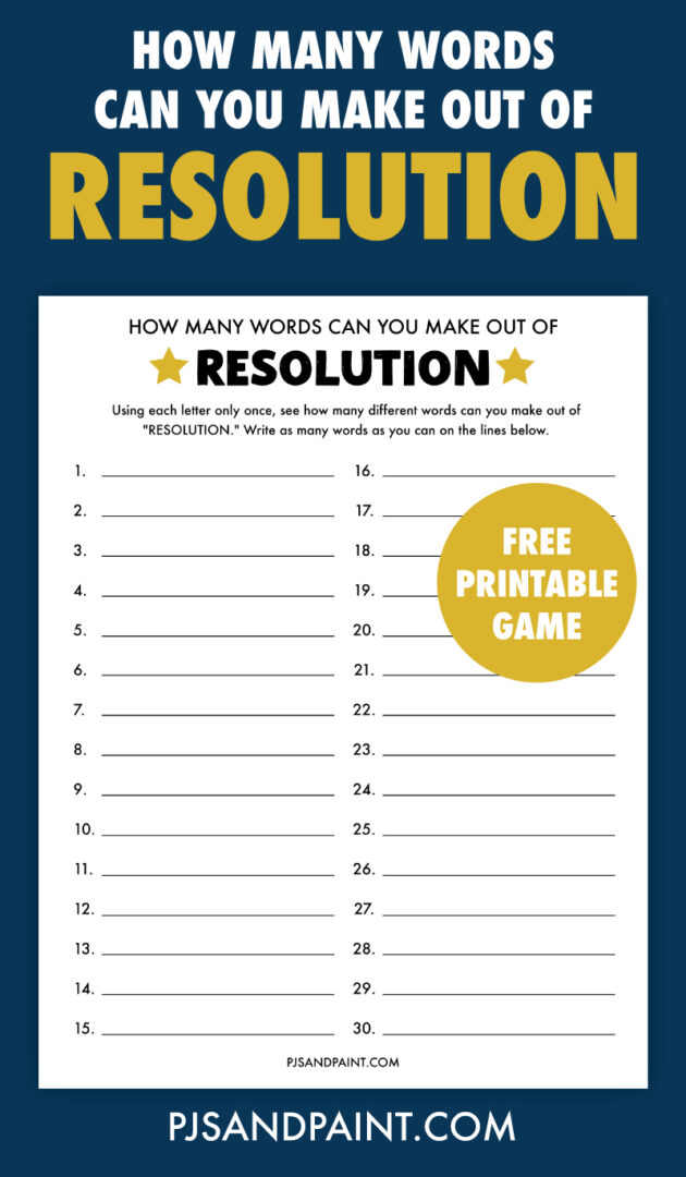 How Many Words Can You Make Out Of Resolution - Free Printable Game