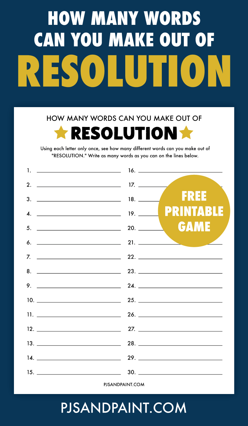 How Many Words Can You Make Out Of Resolution - Free Printable Game