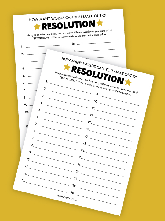 How Many Words Can You Make Out Of Resolution - Free Printable Game