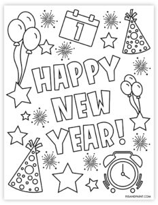 Free Printable New Year's Coloring Page - Pjs and Paint