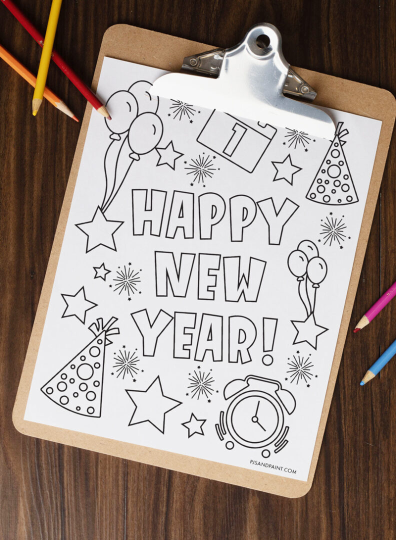 Free Printable New Year's Coloring Page - Pjs and Paint