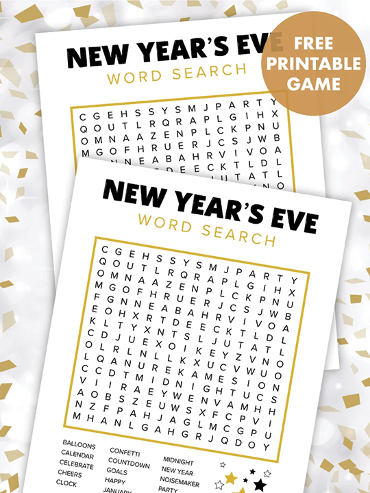 Free Printable New Year's Eve Word Scramble - Pjs and Paint
