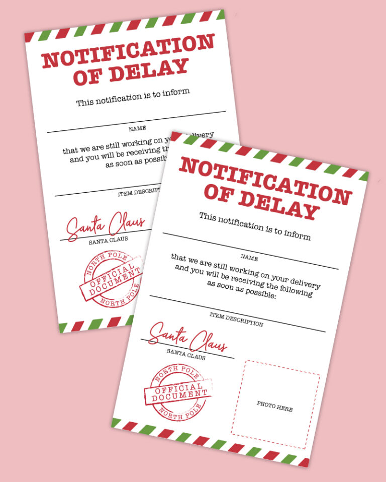 Free Printable Christmas Gift Delay Card - Pjs and Paint