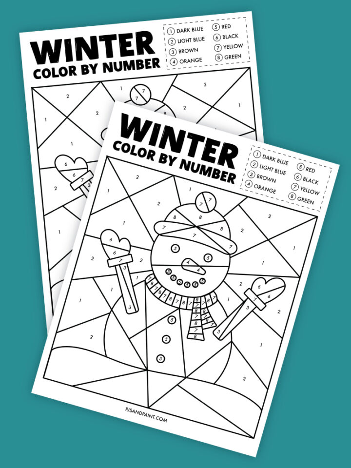 Free Printable Winter Color by Number Worksheet - Pjs and Paint