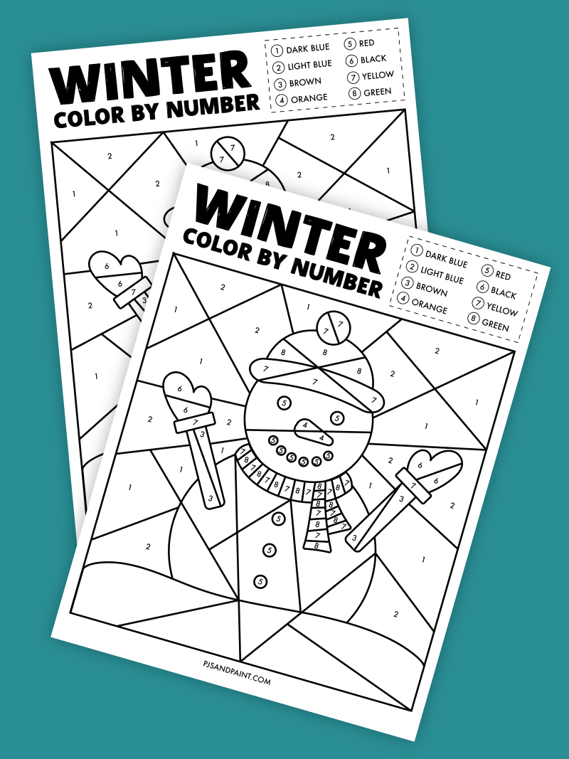 Free Printable Winter Color by Number Worksheet - Pjs and Paint