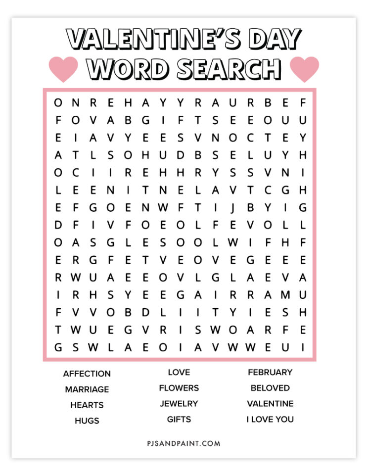 5 Free Printable Valentine's Day Word Searches - Pjs and Paint