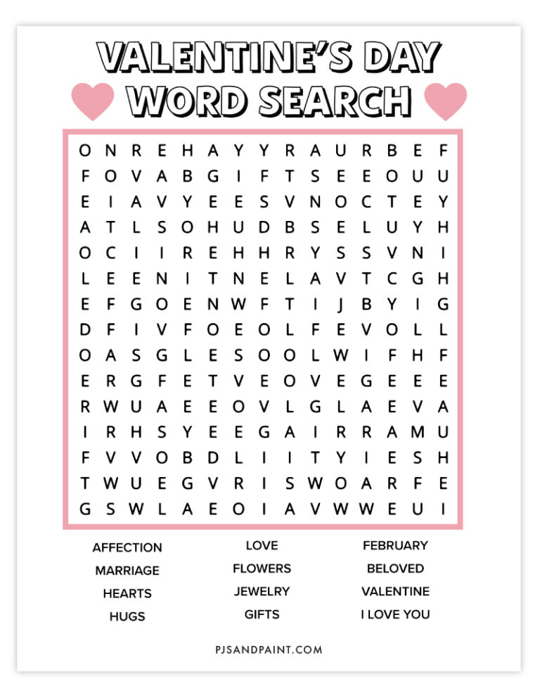 5 Free Printable Valentine's Day Word Searches - Pjs and Paint