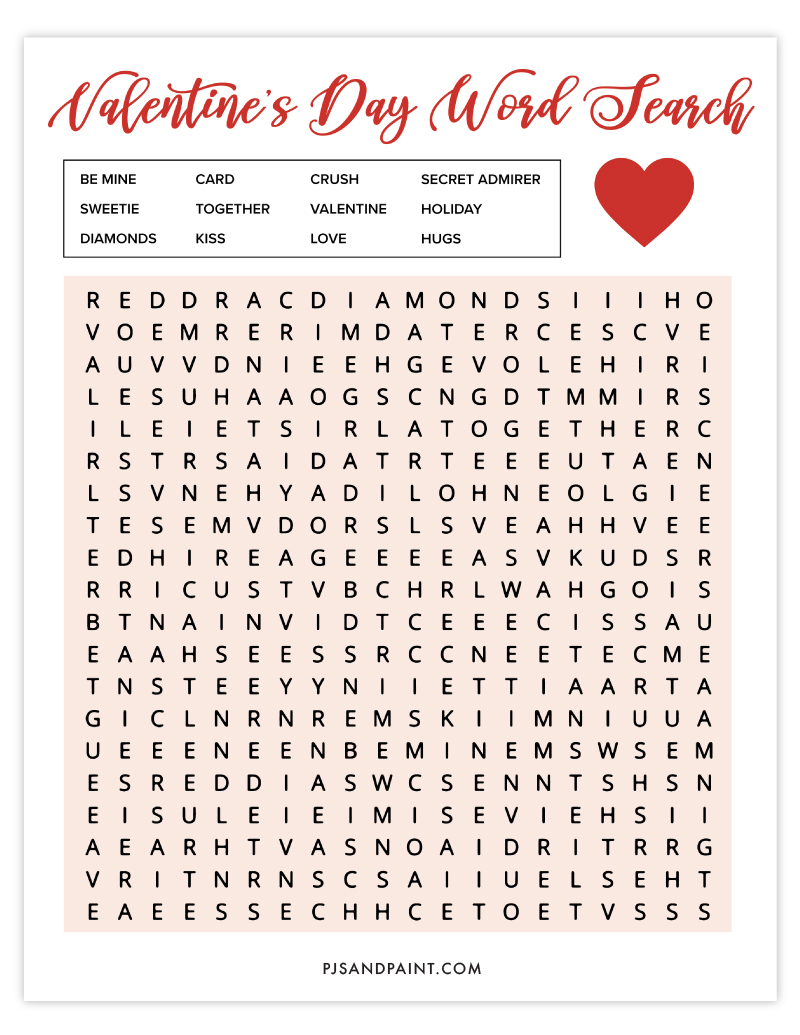 5 Free Printable Valentine's Day Word Searches - Pjs and Paint