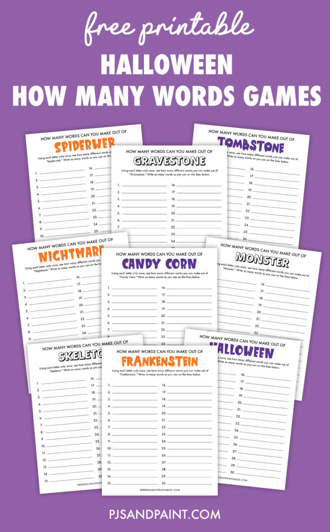 11 Free Printable Halloween How Many Words Games - Pjs and Paint