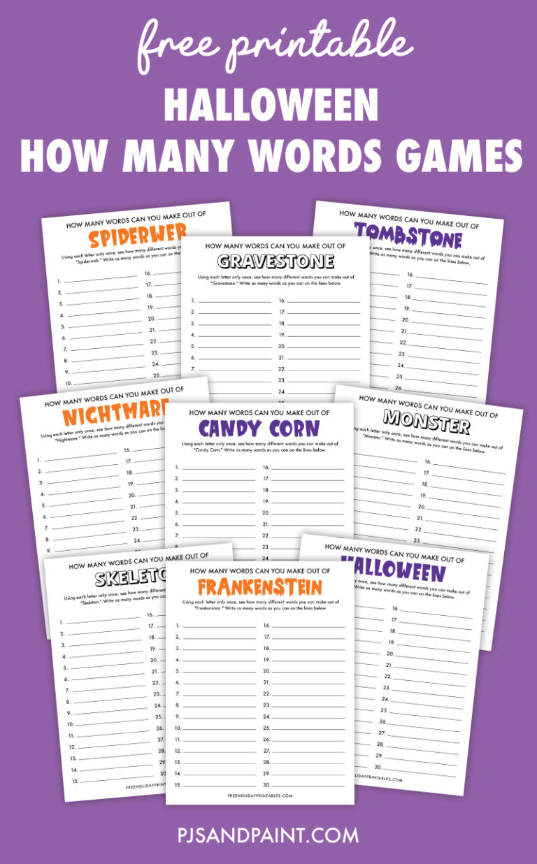 11 Free Printable Halloween How Many Words Games - Pjs and Paint