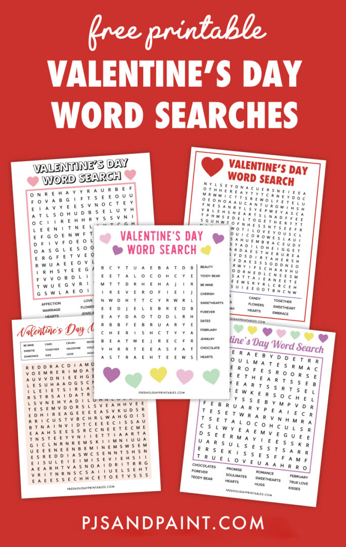 5 Free Printable Valentine's Day Word Searches - Pjs and Paint