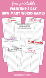 7 Free Printable Valentine's Day How Many Words Games - Pjs and Paint