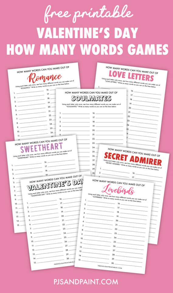 7 Free Printable Valentine's Day How Many Words Games - Pjs and Paint