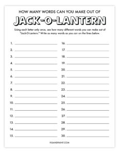 11 Free Printable Halloween How Many Words Games - Pjs and Paint