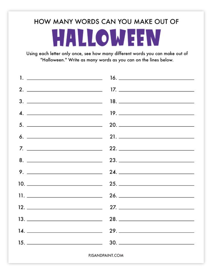 11 Free Printable Halloween How Many Words Games - Pjs and Paint