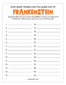 11 Free Printable Halloween How Many Words Games - Pjs and Paint