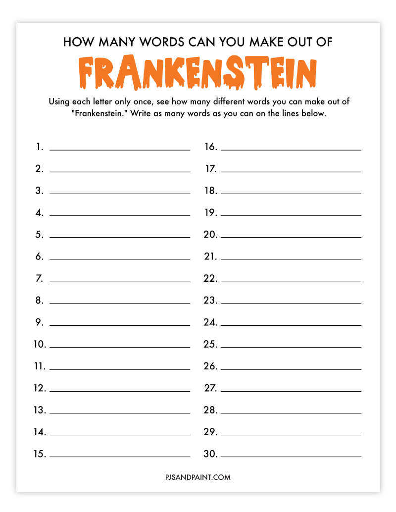 11 Free Printable Halloween How Many Words Games - Pjs and Paint