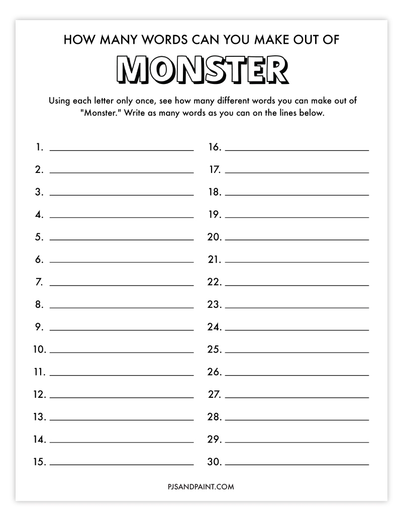 11 Free Printable Halloween How Many Words Games - Pjs and Paint
