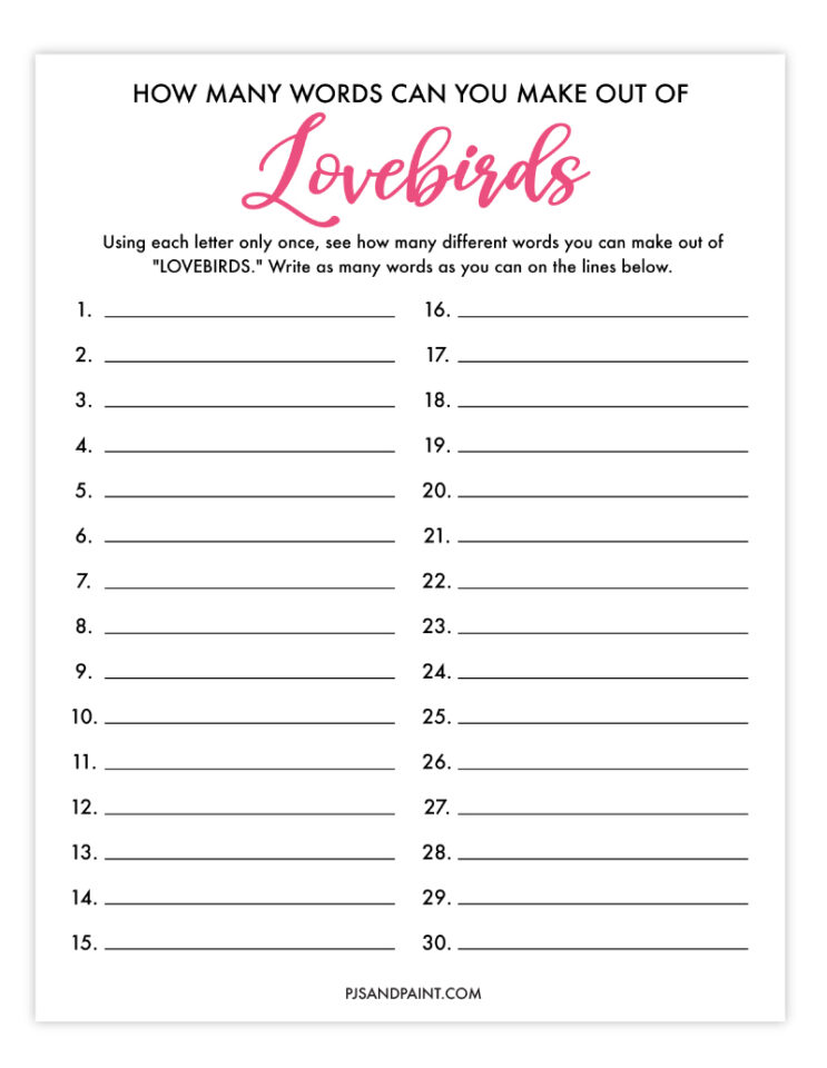 7 Free Printable Valentine's Day How Many Words Games - Pjs and Paint