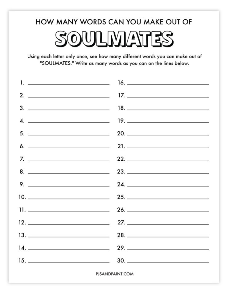 7 Free Printable Valentine's Day How Many Words Games - Pjs and Paint