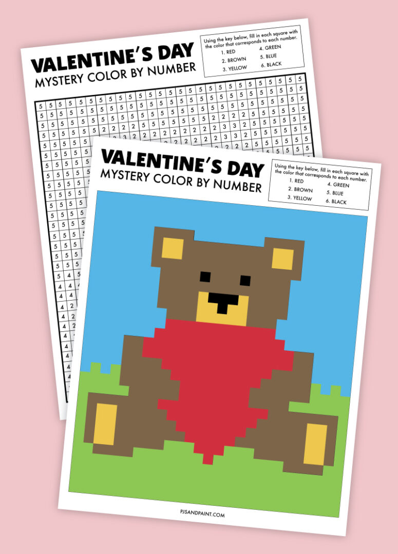 Valentine's Day Mystery Color by Number - Pjs and Paint