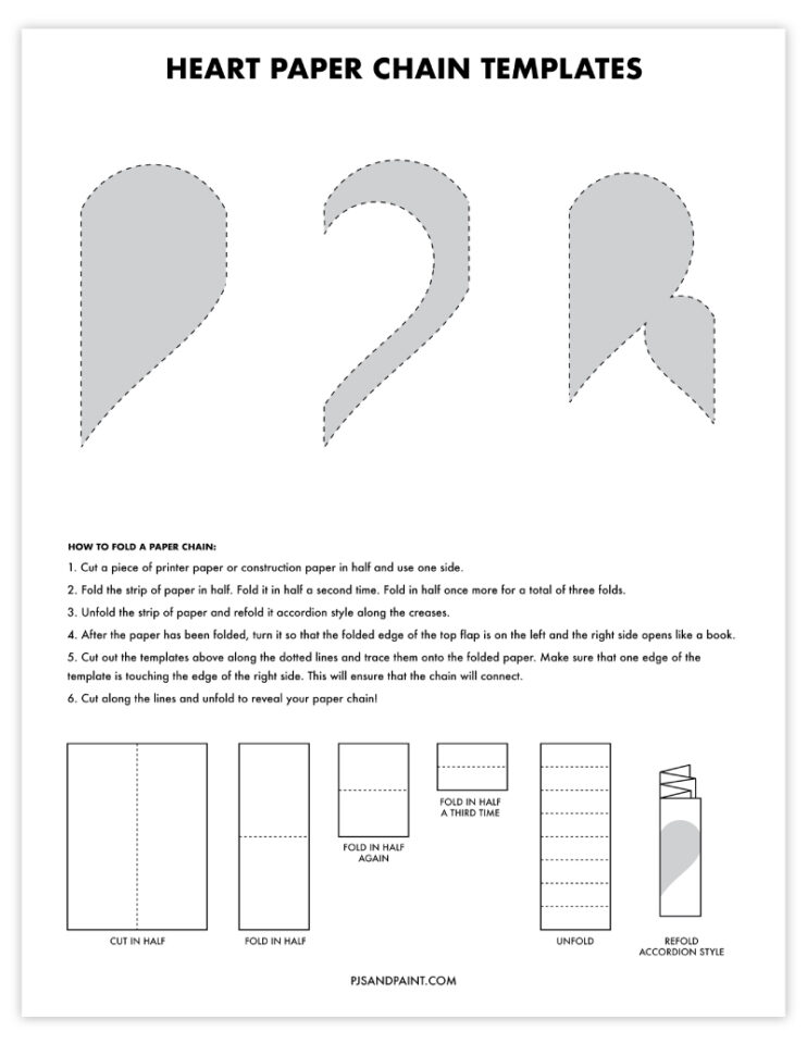 Free Printable Heart Paper Chain Template - Pjs and Paint