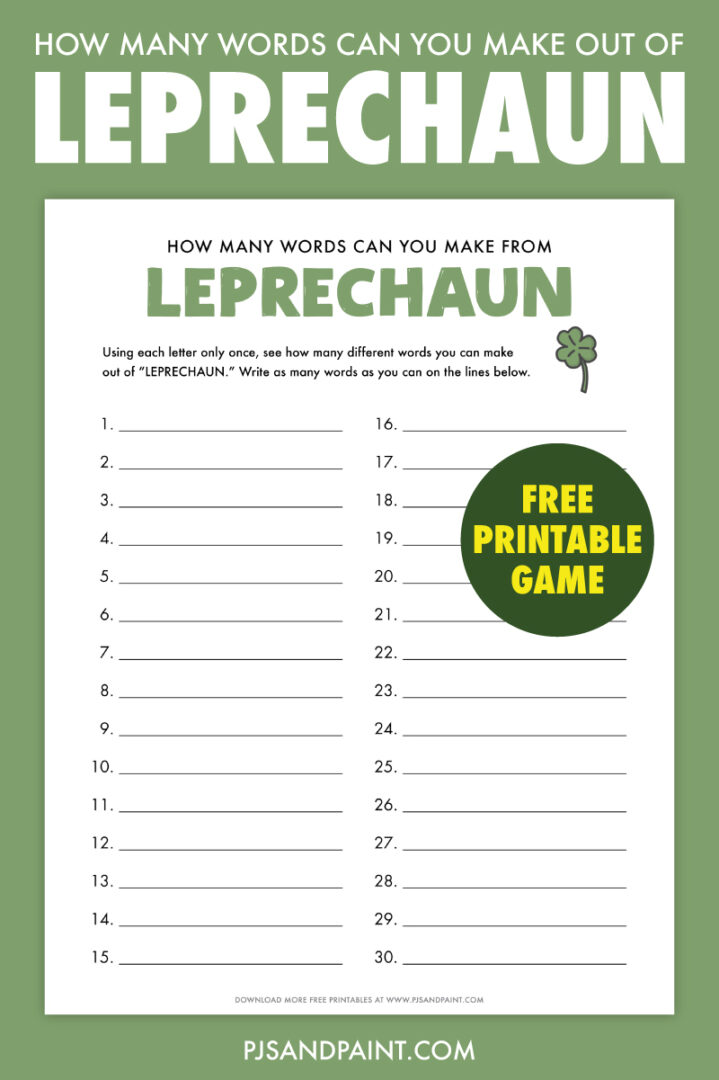 Free Printable How many words can you make out of Leprechaun game