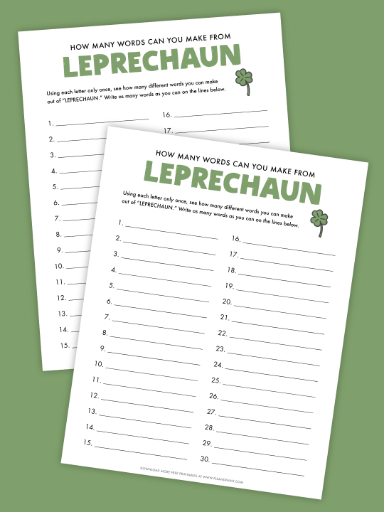 Free Printable How many words can you make out of Leprechaun game