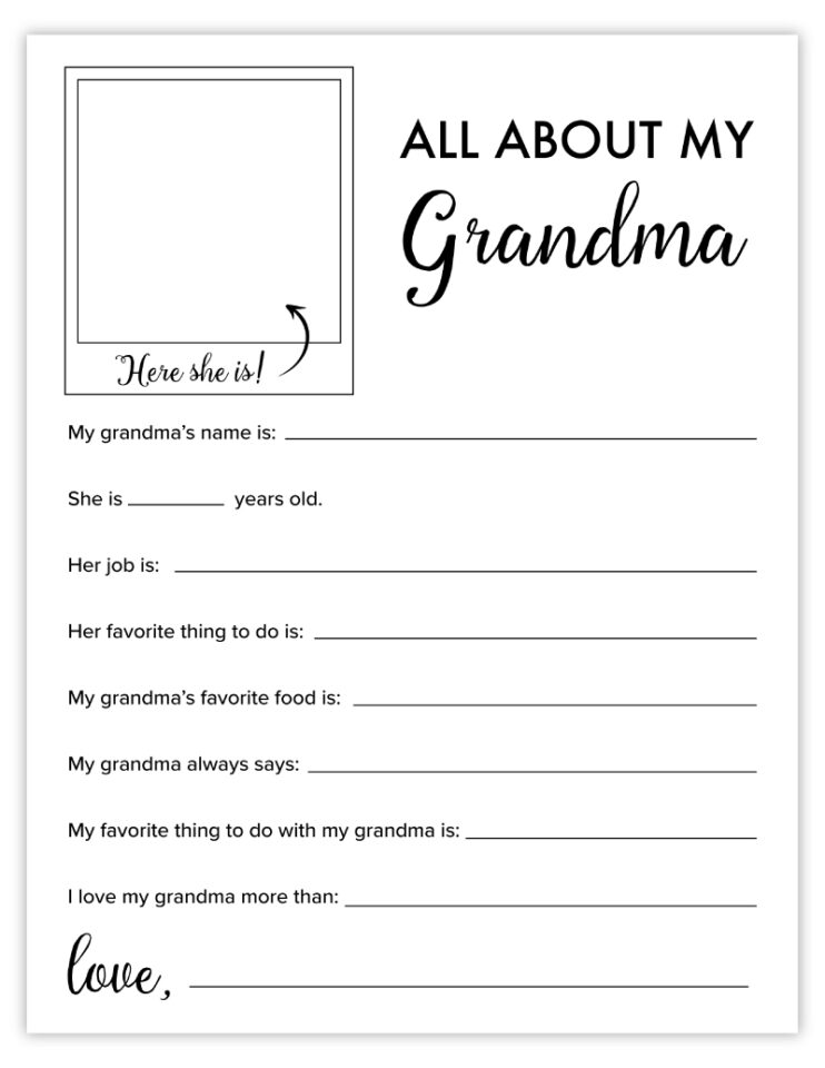 All About My Grandma Mother's Day Printable Questionnaire - Pjs and Paint