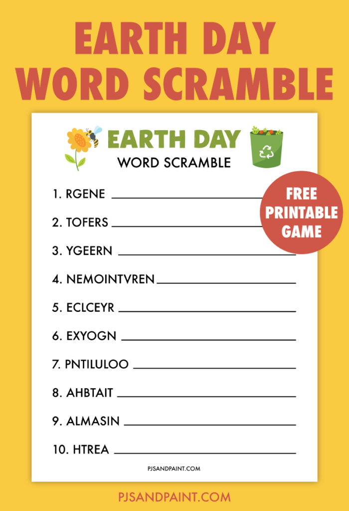 Free Printable Earth Day Word Scramble - Pjs and Paint