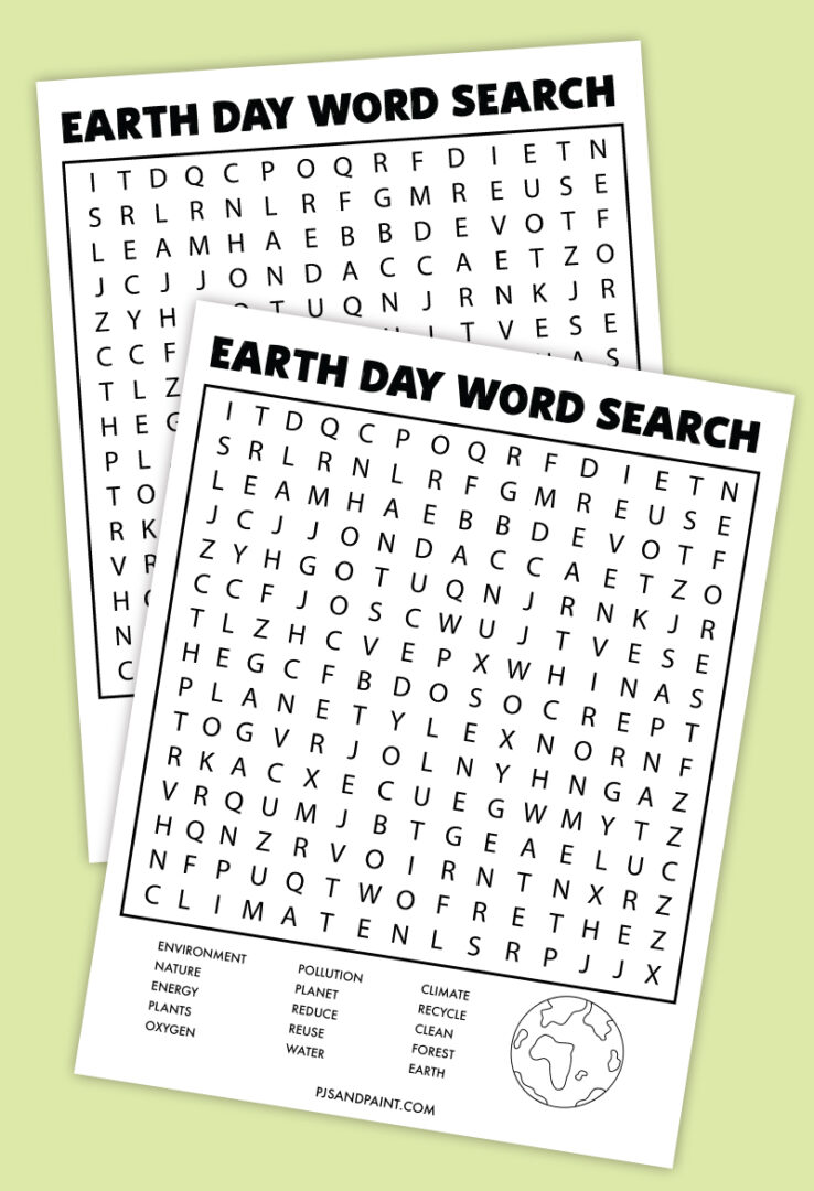 Free Printable Earth Day Word Search - Pjs and Paint