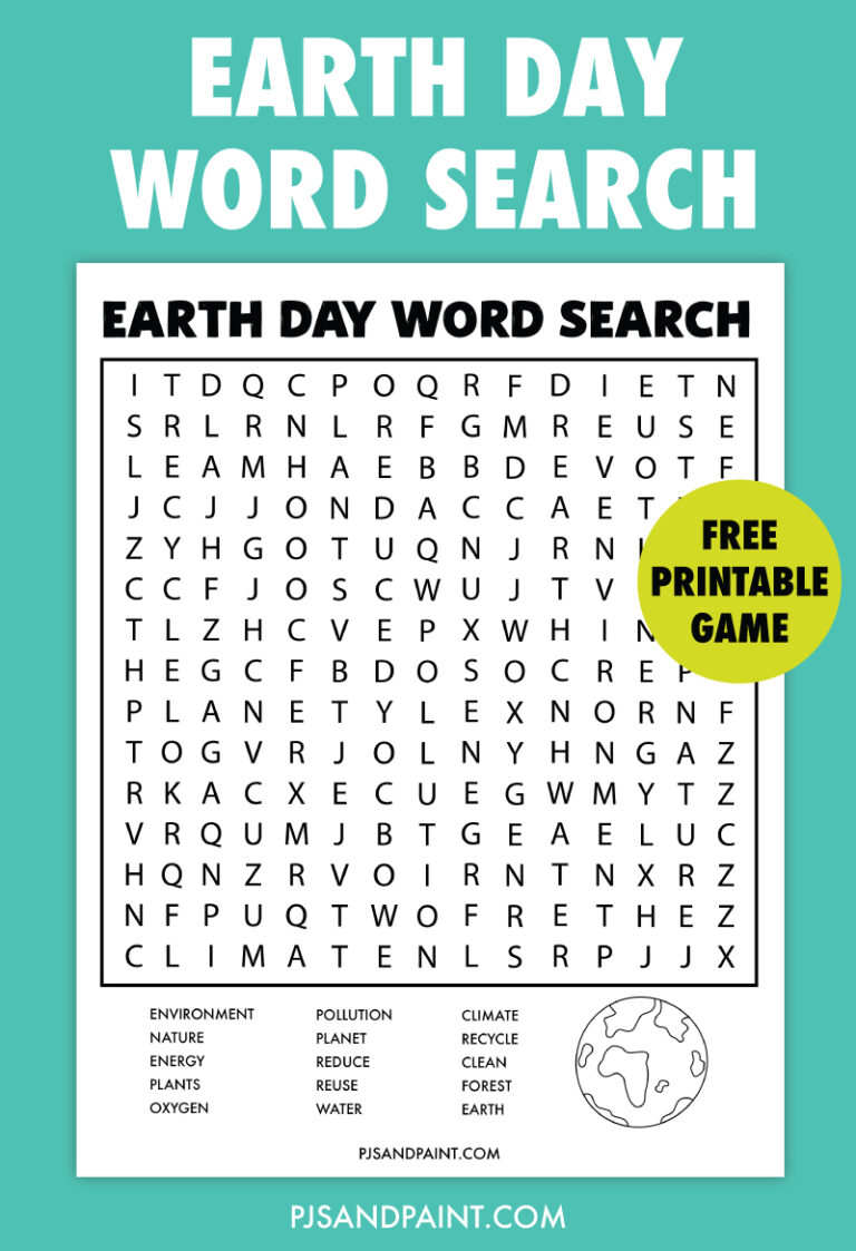 Free Printable Earth Day Word Search - Pjs and Paint