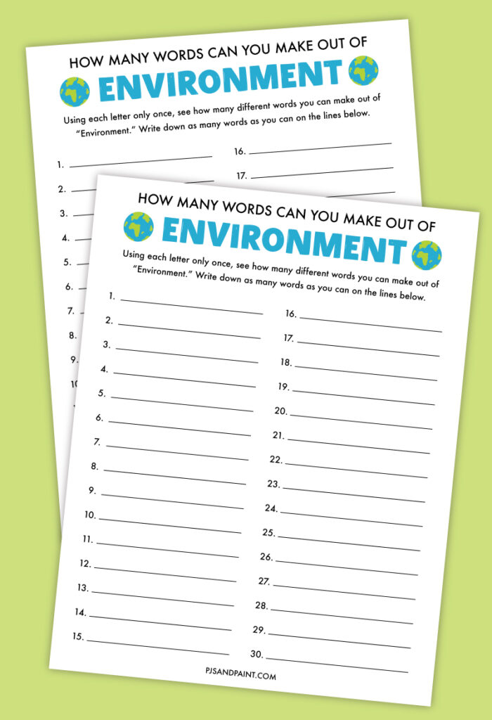 How many words can you make out of Environment | Free Printable Game
