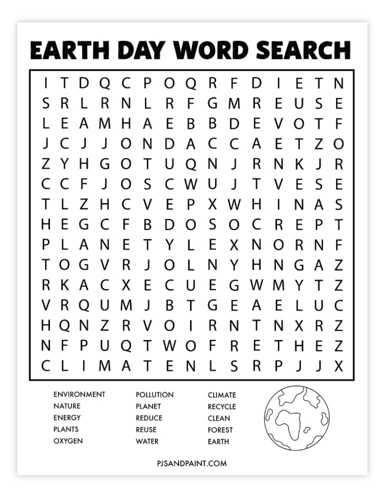 Free Printable Earth Day Word Search - Pjs and Paint