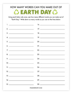 18 Free Printable Earth Day Games and Activities - Pjs and Paint