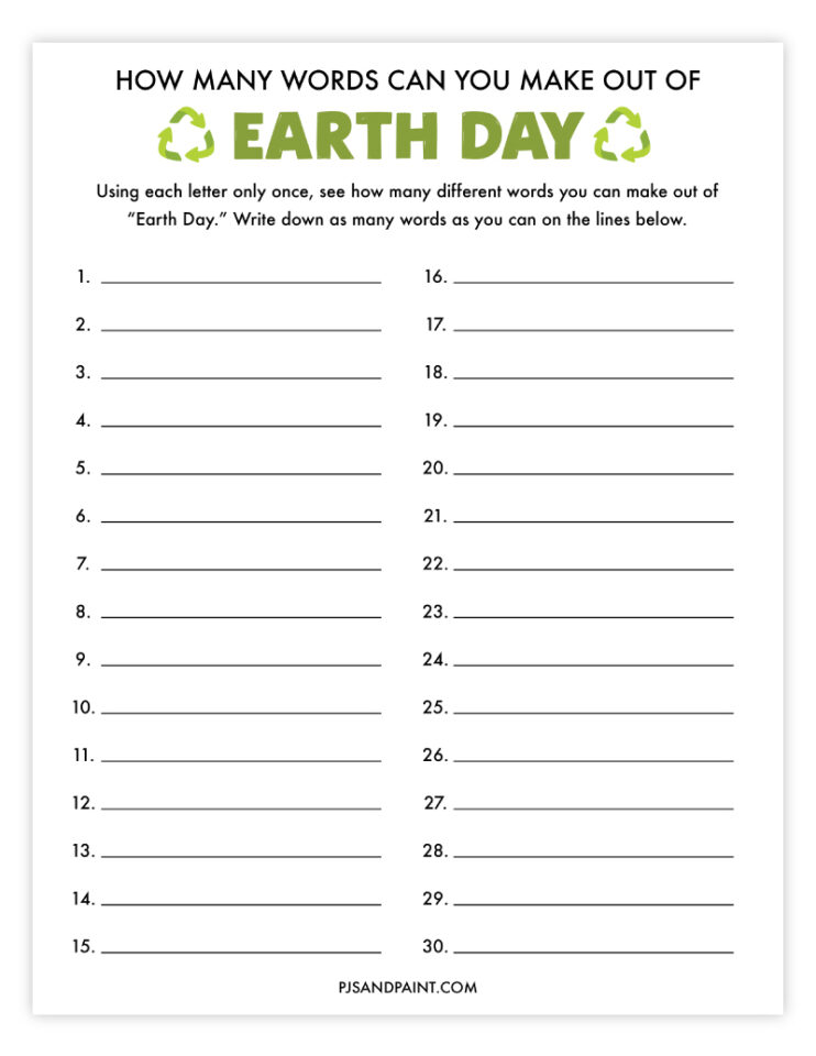 18 Free Printable Earth Day Games and Activities - Pjs and Paint