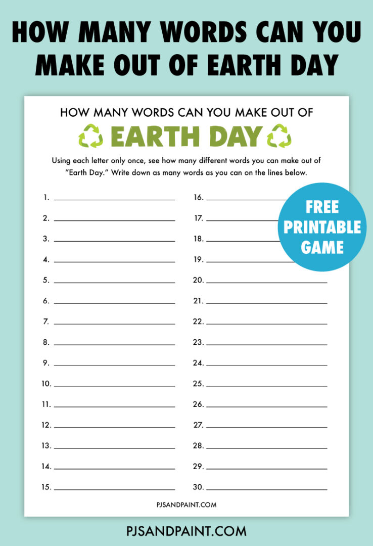 How many words can you make out of Earth Day | Free Printable Game