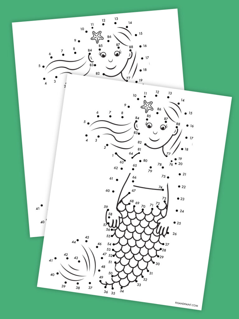 Free Printable Mermaid Connect the Dots - Pjs and Paint
