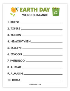 Free Printable Earth Day Word Scramble - Pjs and Paint
