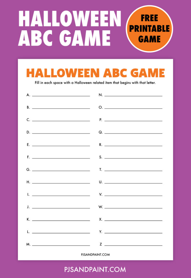 Free Printable Halloween ABC Game - Pjs and Paint
