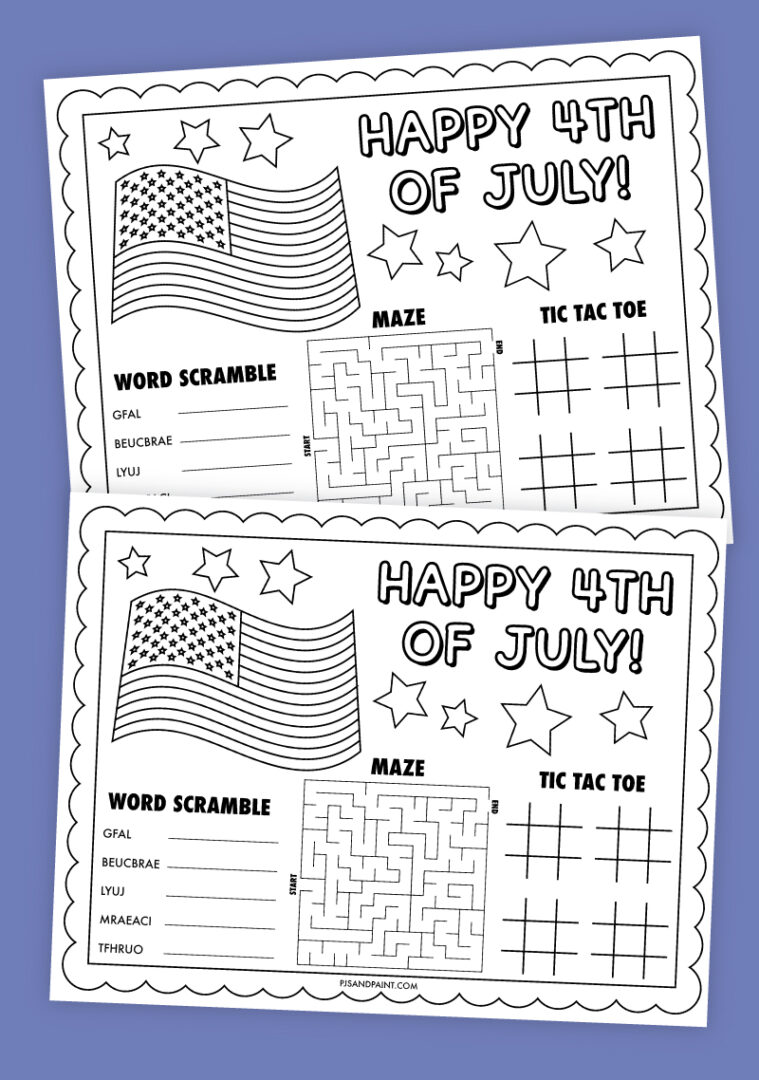 Free Printable 4th of July Placemat - Pjs and Paint