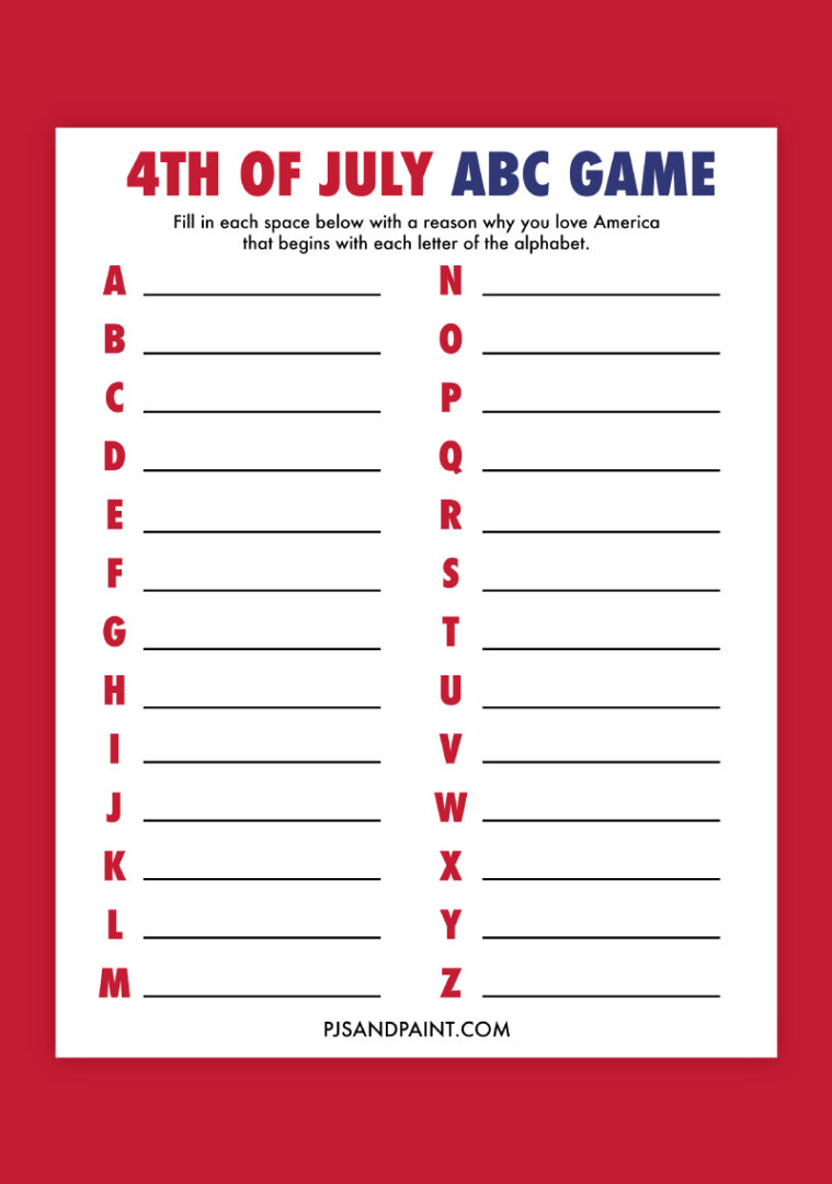 Free Printable 4th of July ABC Game - Pjs and Paint