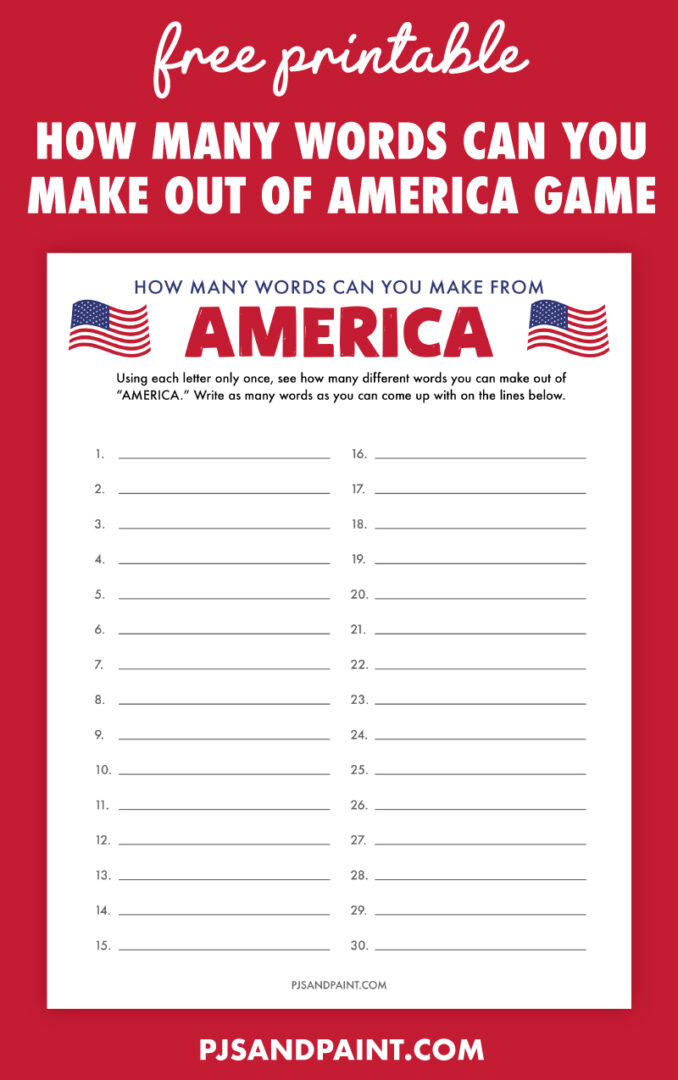 Free Printable How many words can you make from America game - Pjs and ...