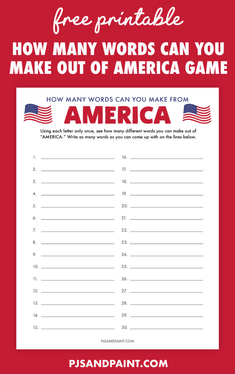 Free Printable How many words can you make from America game - Pjs and ...