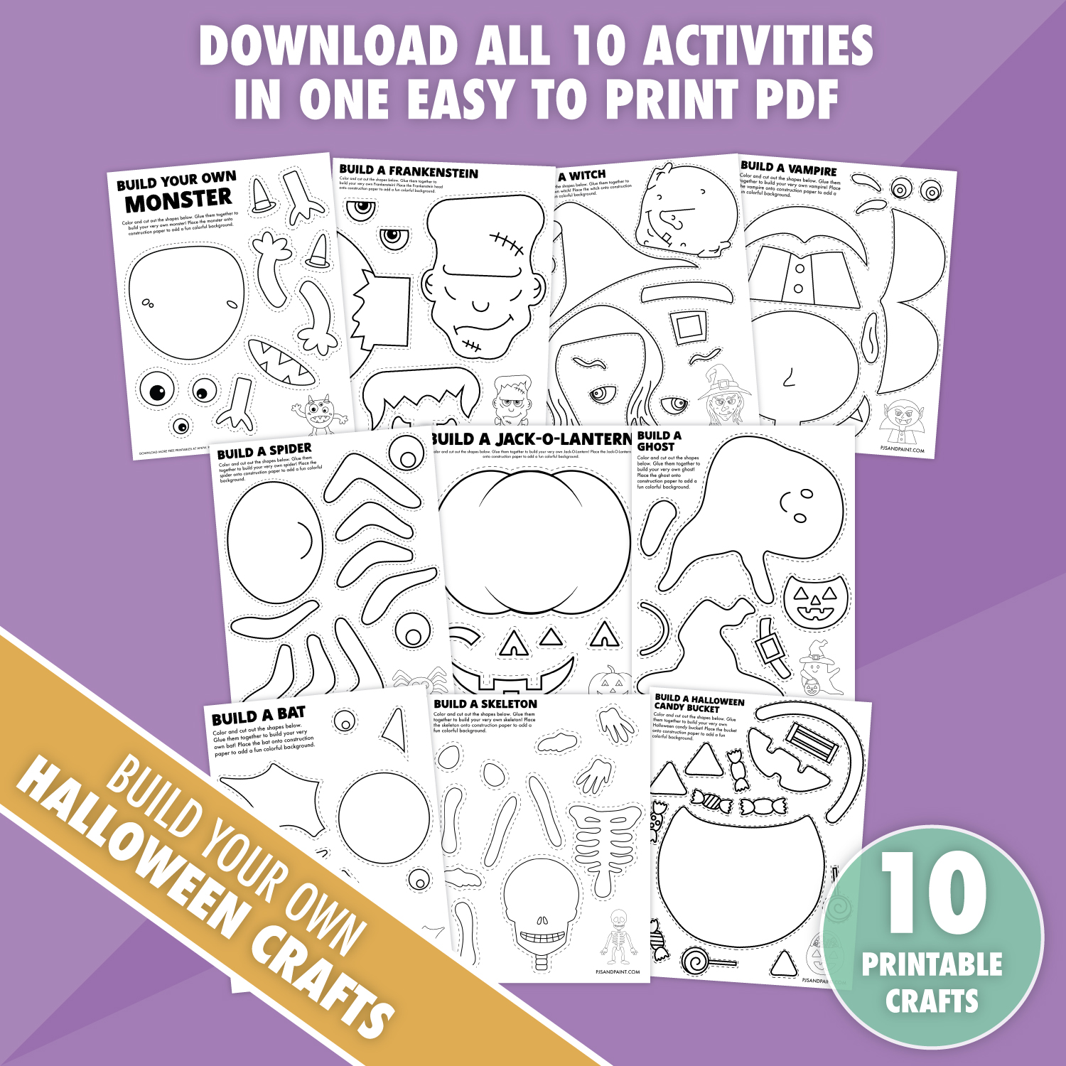 10 Free Printable Halloween Themed "Build Your Own" Crafts - Pjs and Paint