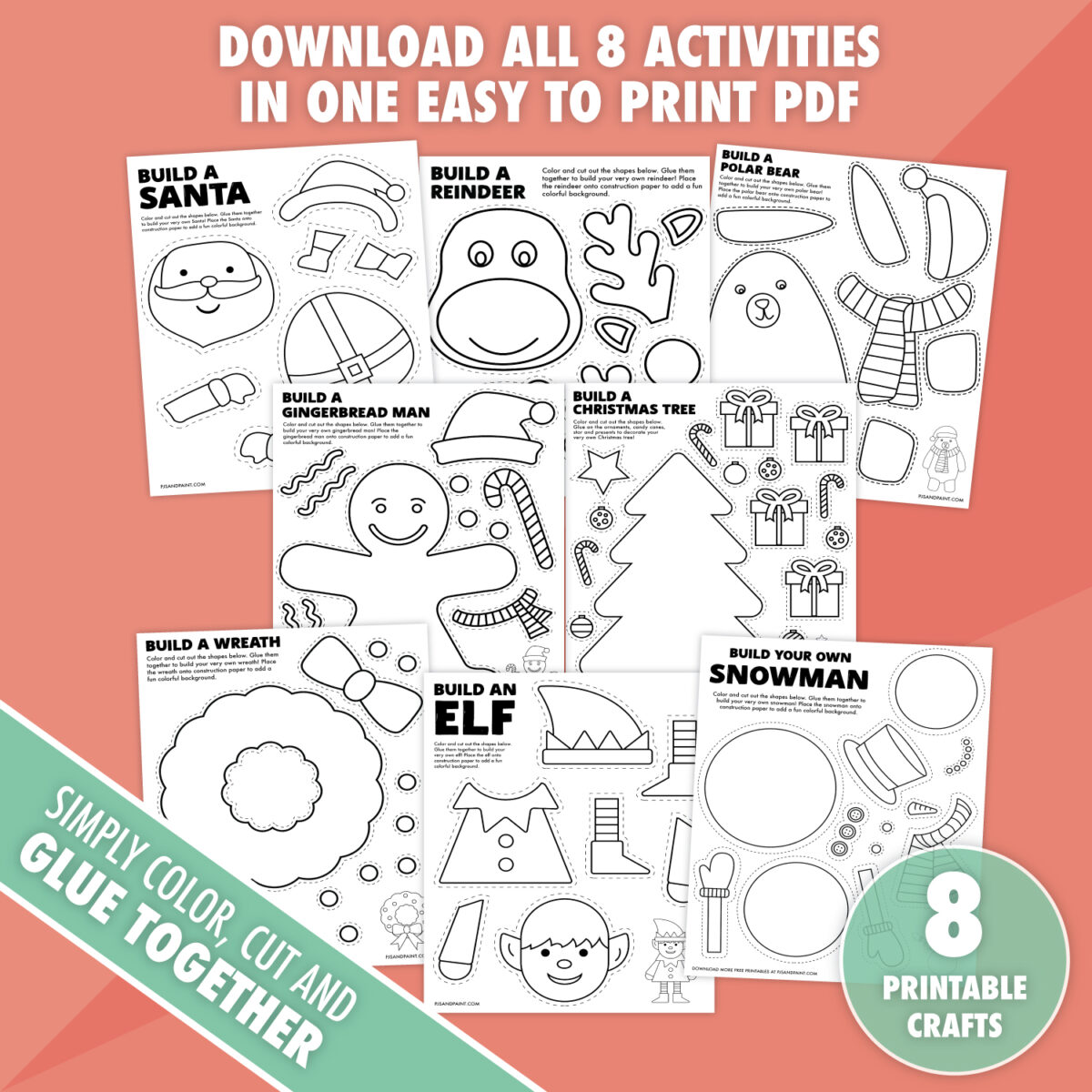 8 Free Printable Christmas Themed "Build Your Own" Crafts - Pjs and Paint